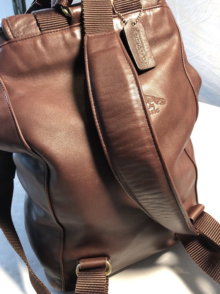 Vintage Coach Leather Backpack Brown USA Made 0529 Drawcord Buckle ...