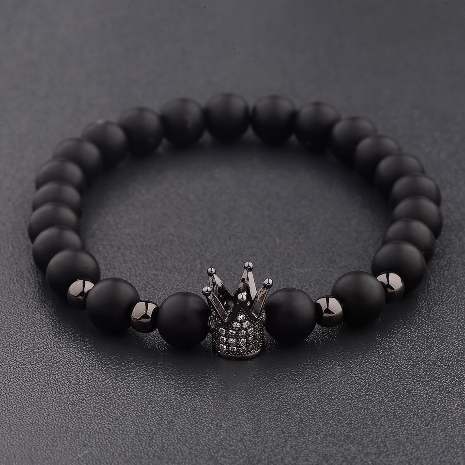 Trendy Crown Charm Bracelet Women Men Couple Stone Bead Bangles Gift ...