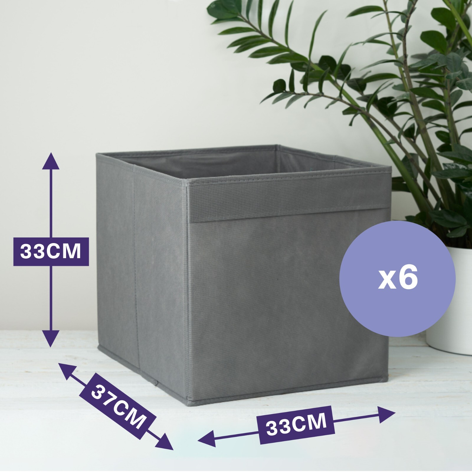6 Pack Foldable Fabric Cube Storage Boxes - Grey, 33cm x 33cm x 37cm ...