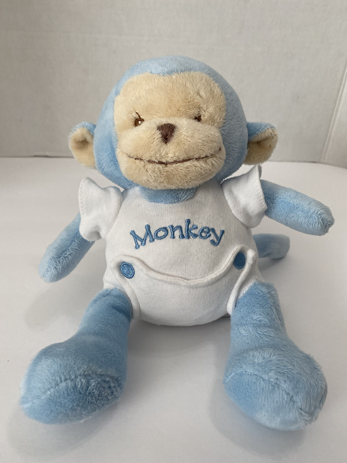 Baby Ganz Vintage Cheektowaga Plush Blue Monkey Rattle White MONKEY ...