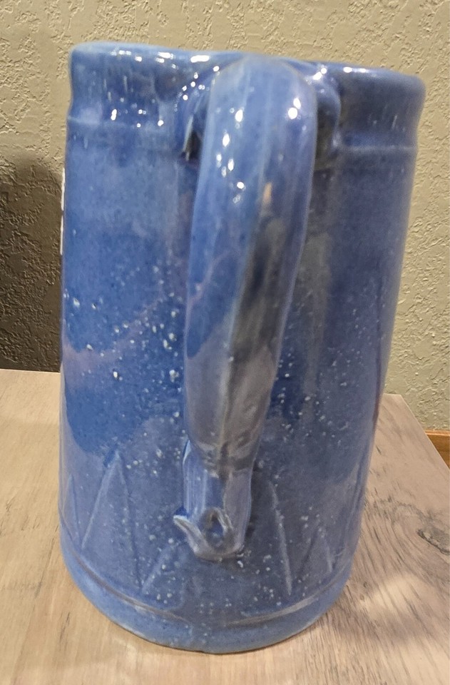 LARGE ANTIQUE RUCKELS POTTERY WHITE HALL STONEWARE BLUE SAWTOOTH ...