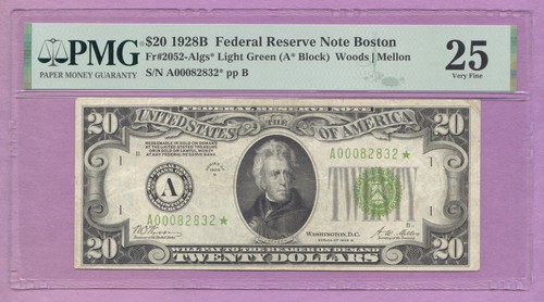 1928-B $20 STAR NOTE FRN, Light Green Seal, Twenty Dollars, FR-2052 ...