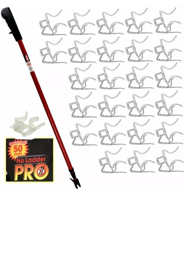 No Ladder PRO Light Hanging 50 Clips & Extendable Pole | eBay