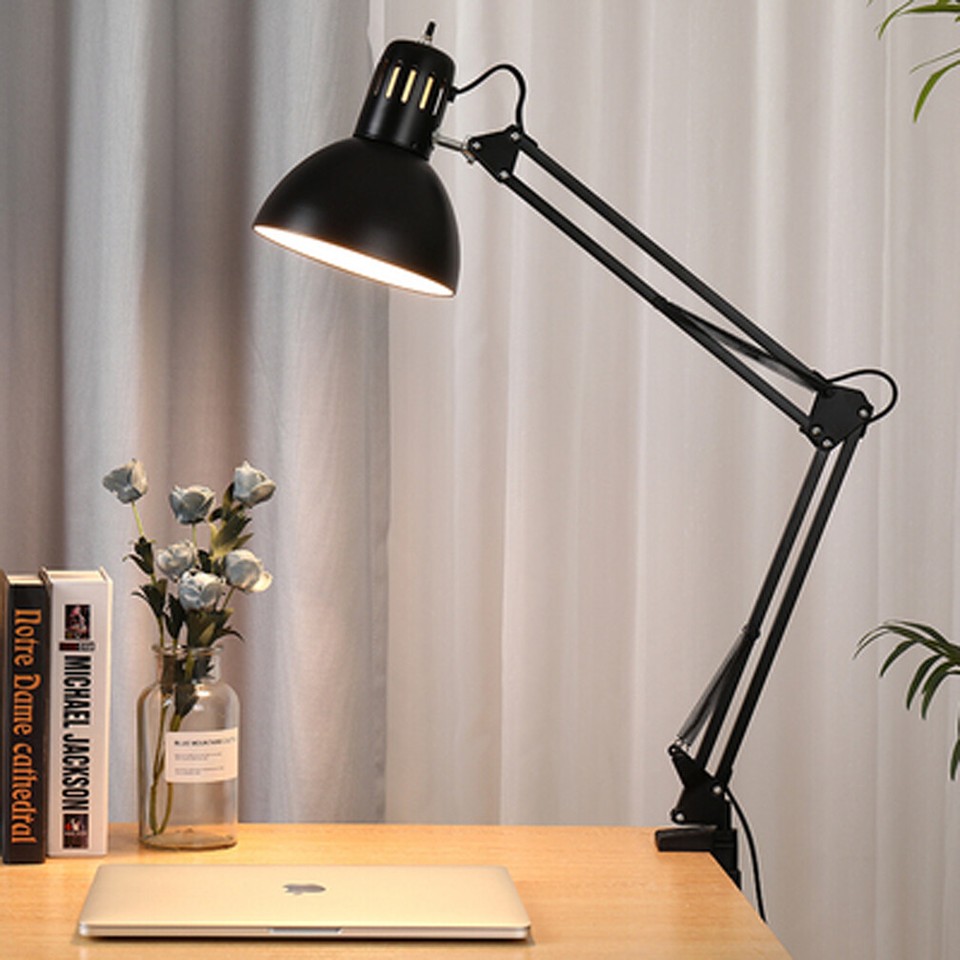 LED Long Swing Arm Desk Lamp W Clamp Metal Adjustable Reading Light ...