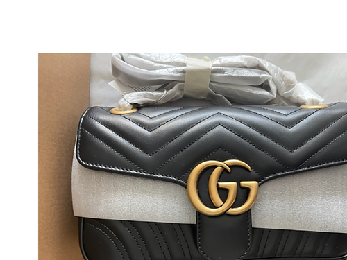 Gucci GG Marmont Shoulder Bag Gold Black Leather Handbag Heart ITALY ...