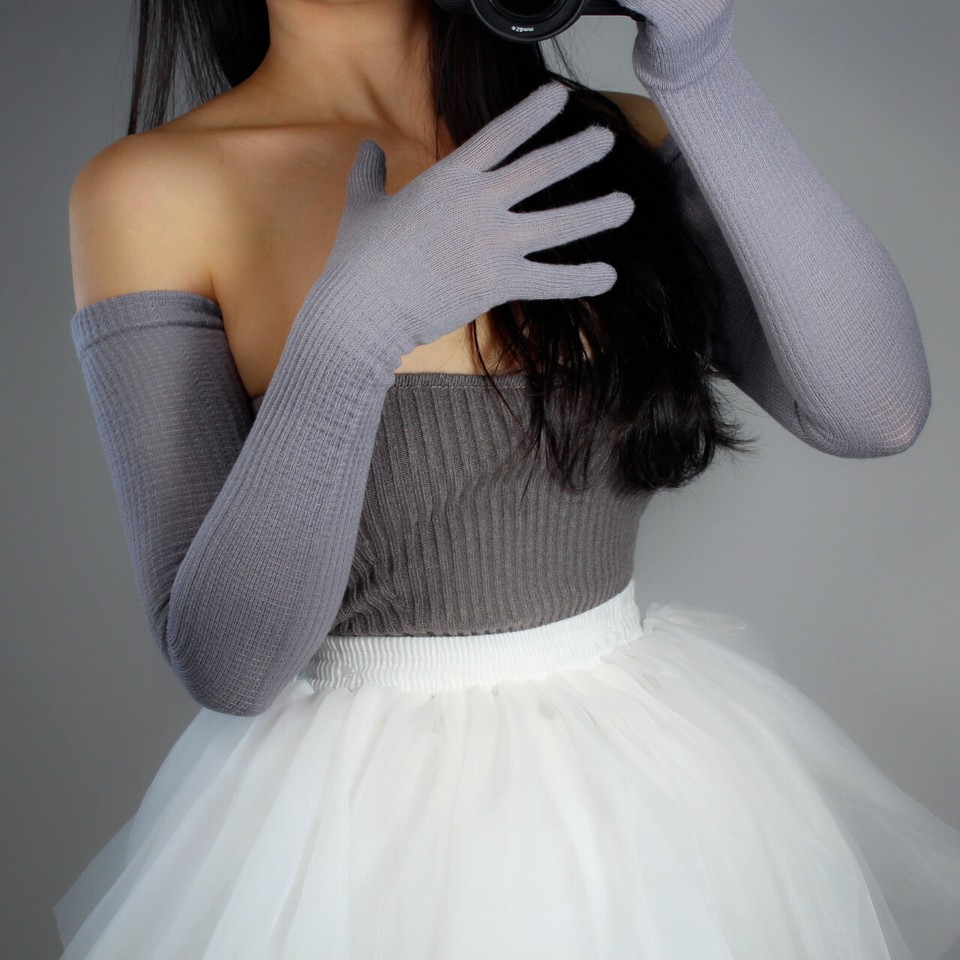 LONG KNIT GLOVES 70cm 28" Arm Warmer Opera Mittens Women Cable Yarn ...
