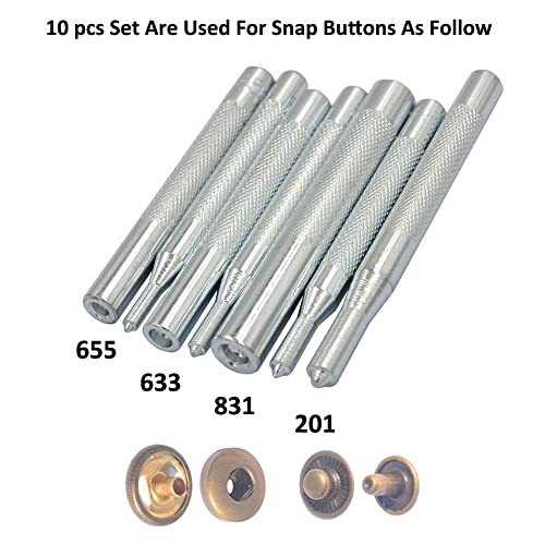 Metal Snap Button Fastener Tool Kit 10 PCS Install Punch Base for Press ...