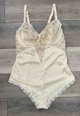 Vtg YOUNG SMOOTHIE Ivory Satin Nylon Lace Underwire Body Suit Teddy ...