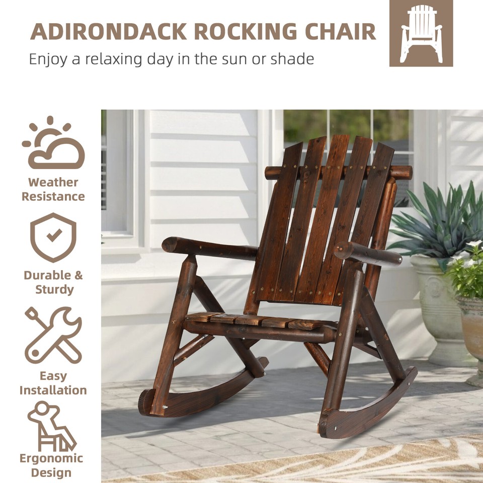 Log Rocking Chair Adirondack Wooden Porch Rocker Patio Deck Furniture ...