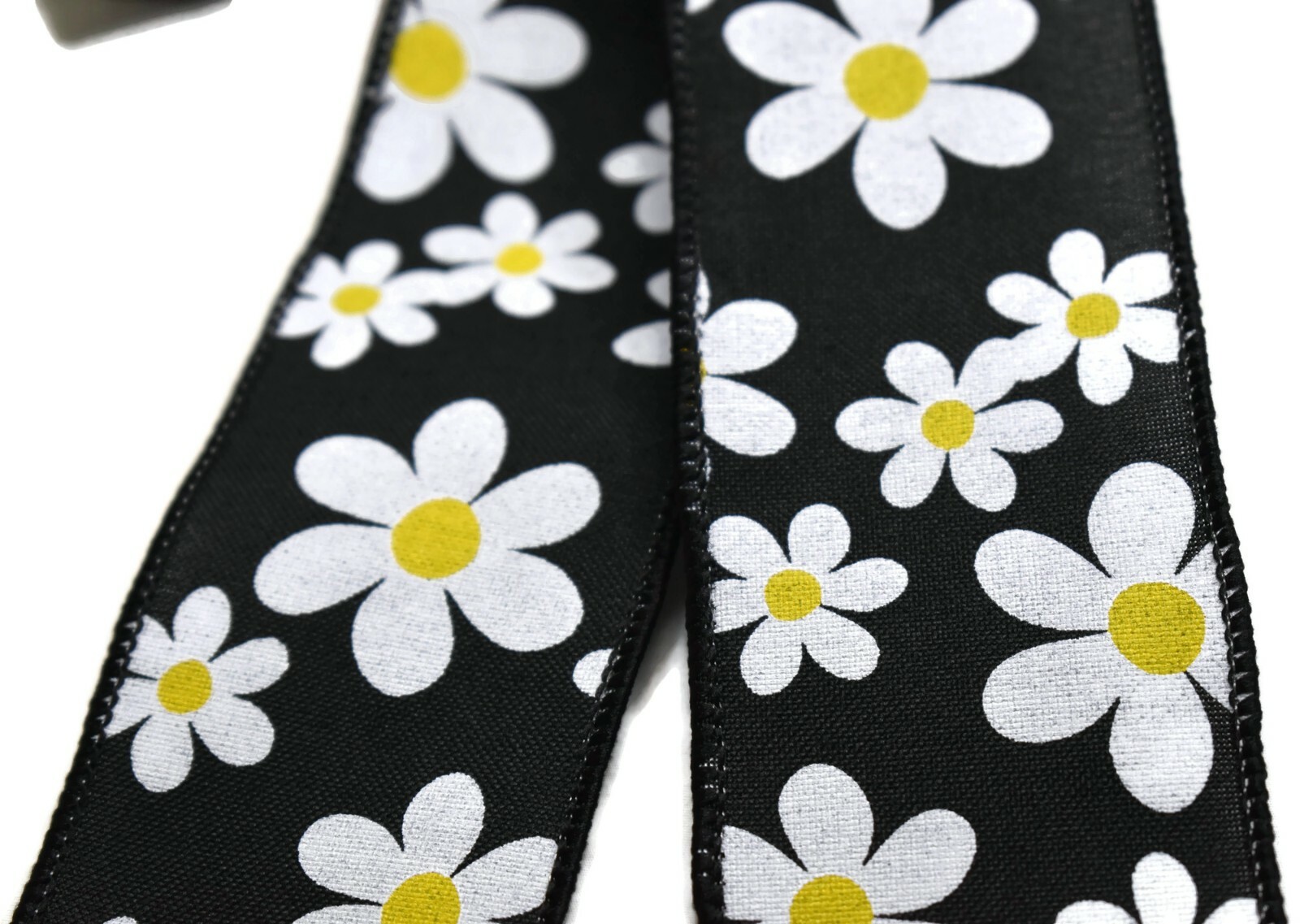 10" Hand Made Wired White Daisy on Black Ribbon Summer Wreath Bow ...