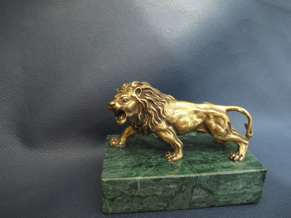 Bronze Lion Metal Figure Brass with marble Sculpture decor | eBay