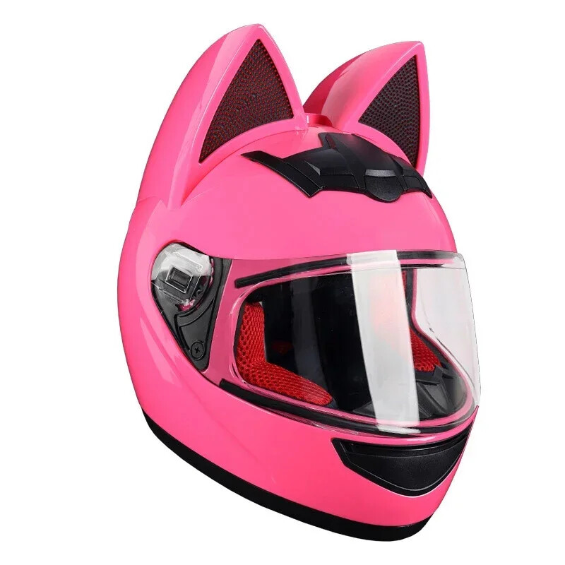 Women Red Motorcycle Helmet Cat Ear Motorbike Helmets With Gift Of ...