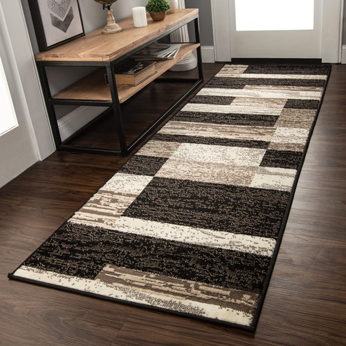 Indoor Runner Rug, Jute Backed, Modern Geometric Patchwork Floor Decor ...