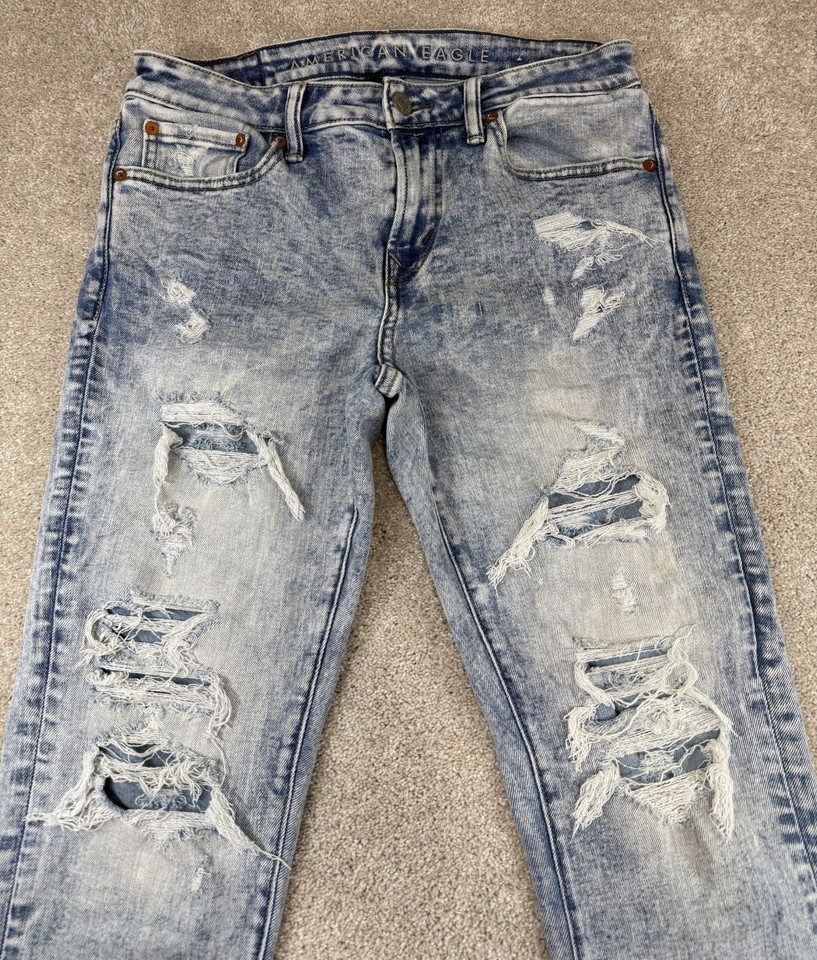 American Eagle Jeans Men's Sz 30x30 Air flex + Blue Denim Distressed ...