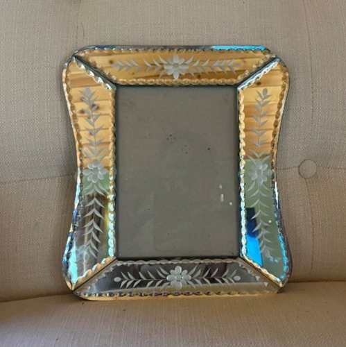 Vintage Venetian Style Etched Mirror Glass Floral Photo Picture Frame ...