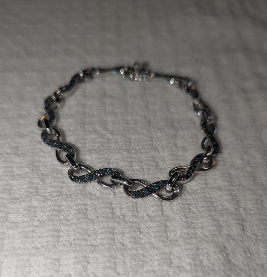 925 Silver Infinity Bracelet 7" with All Blue Stones. Great Condition ...