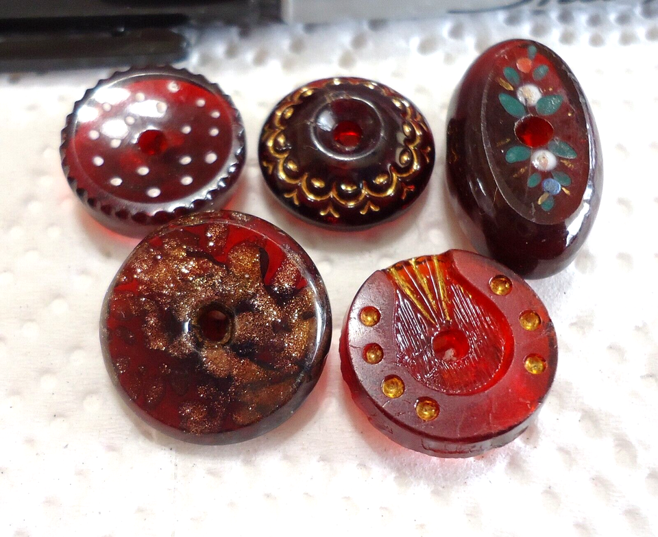 Lot of 5 Antique Ruby Glass WHISTLE Buttons 5/8" to 7/8" | eBay