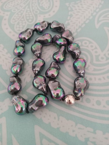 Peacock Color Shell Pearl Necklace 20" in Stainless Steel w/Magnetic ...