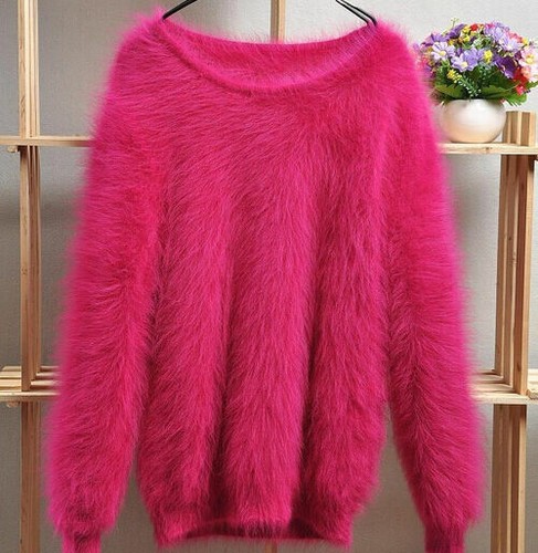 Womens Ladies Winter Rabbit Fur Mink Cashmere Warm Sweater Fluffy Fuzzy ...