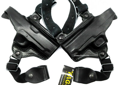 TAGUA Black Leather Dual 2-GUN Double Shoulder Holster for GLOCK 19 19x ...