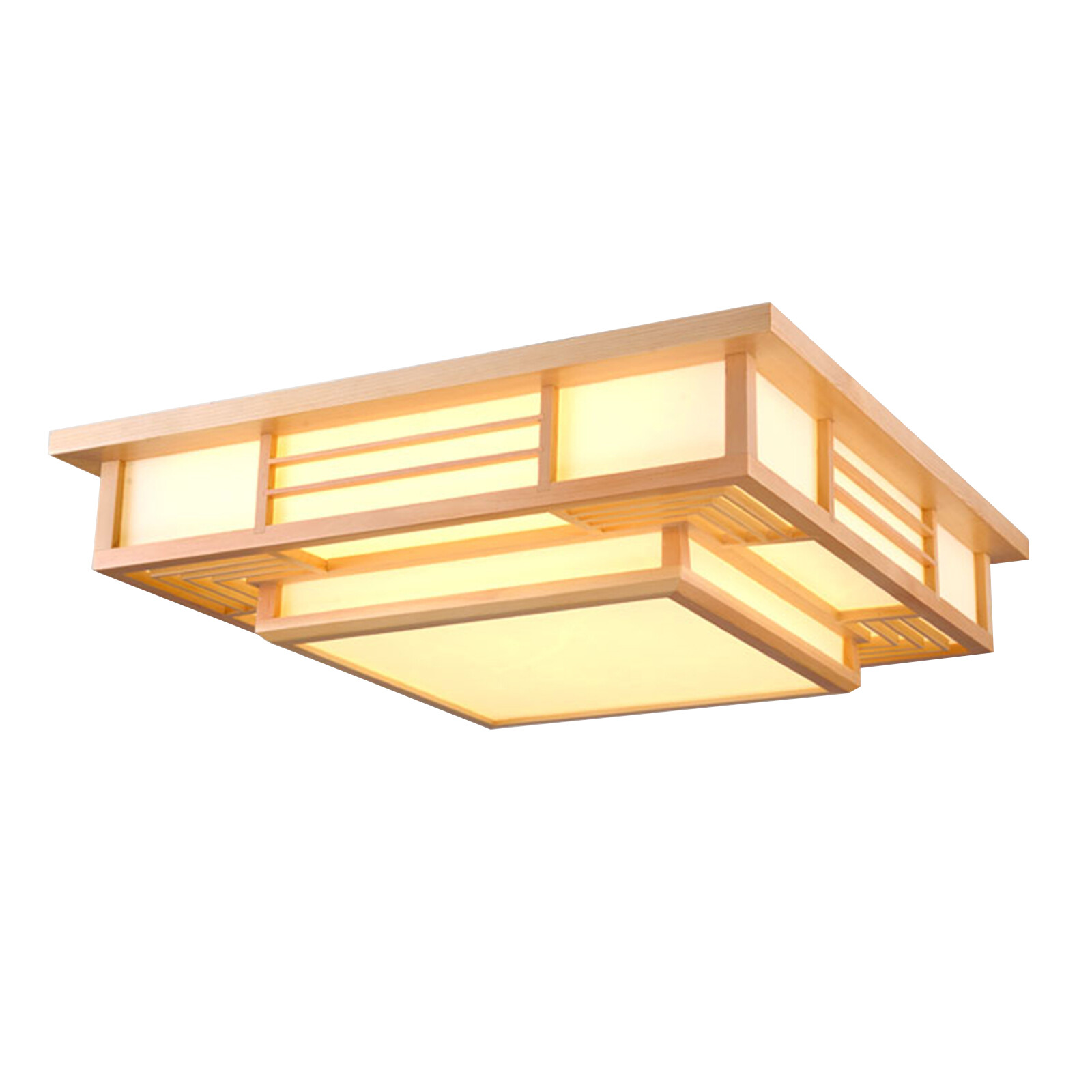 Modern Simple Ceiling Light LED Square Pendant Lamp Fixture Remote Wood ...