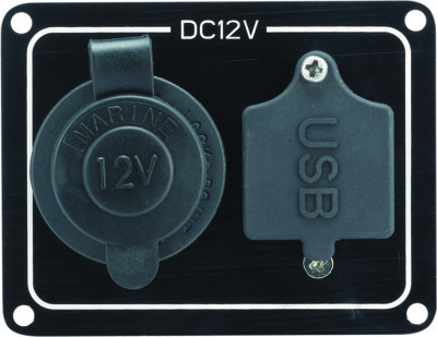 12 Volt Power Socket & 2 USB Points Black Aluminium Plate IP65 Water ...