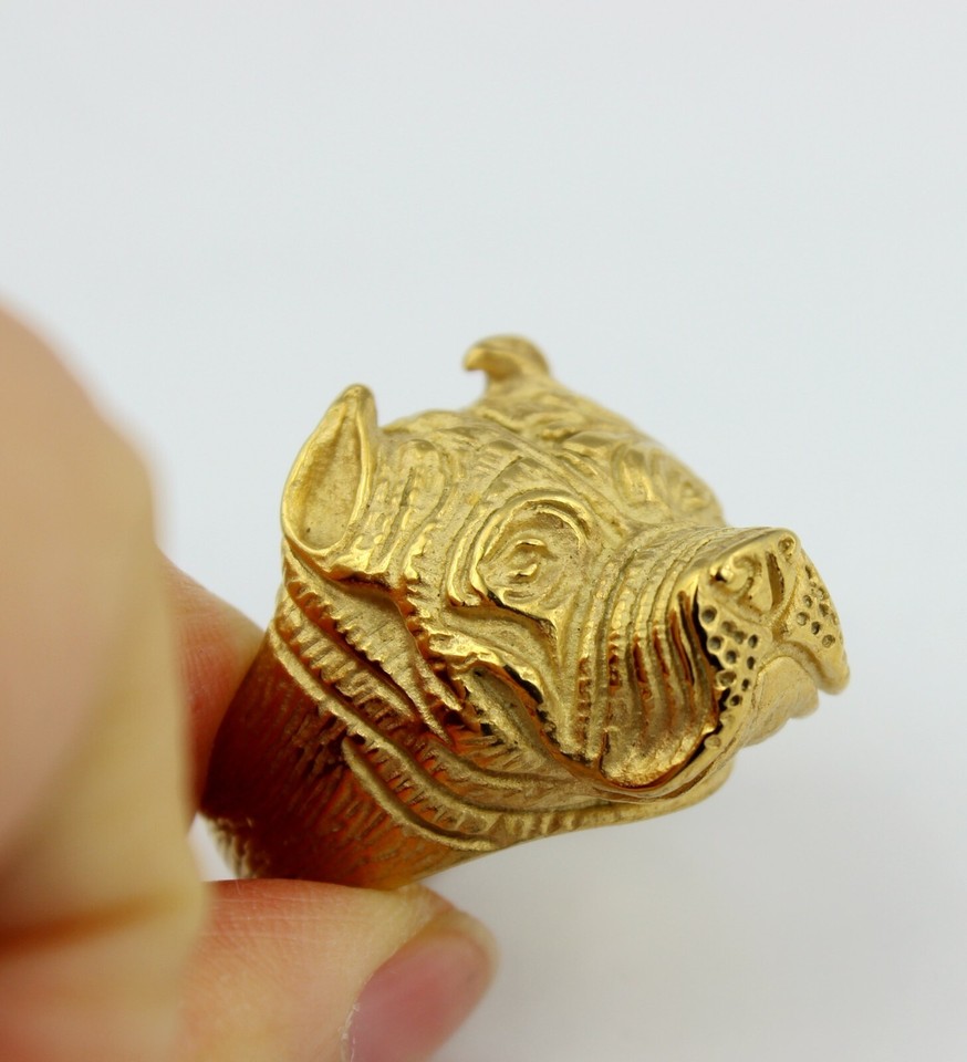 Men Hip Hop/Punk Fashion Animal Gold Dog Head Titanium Stainless Steel ...