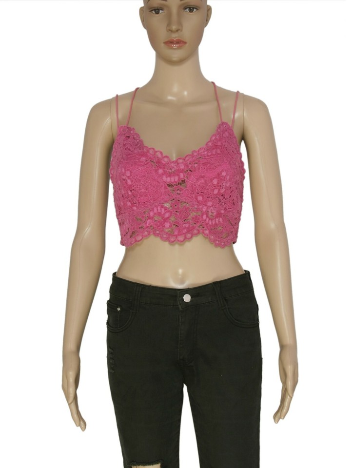 Free People Celine Bralette Top Crochet Candy Smocked Cropped Summer ...