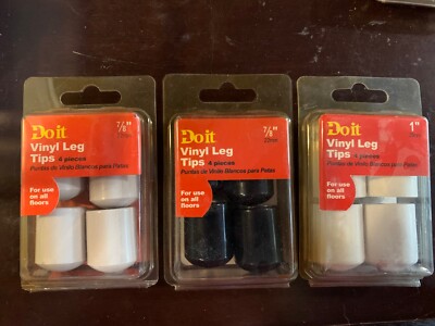 VINYL LEG TIPS 4-pack 7/8" or 1" white or black - for all floors NEW Do ...