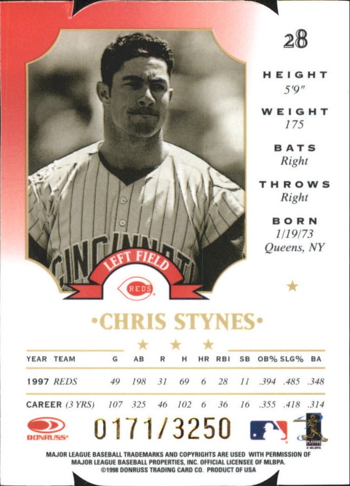 1998 Leaf Fractal Materials Die Cuts #28 Chris Stynes PX /200 - NM-MT ...