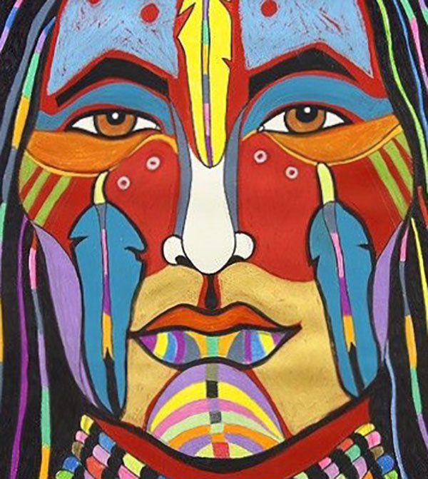 Traditional Native American Face Paint War Chief And Crow Warriors By