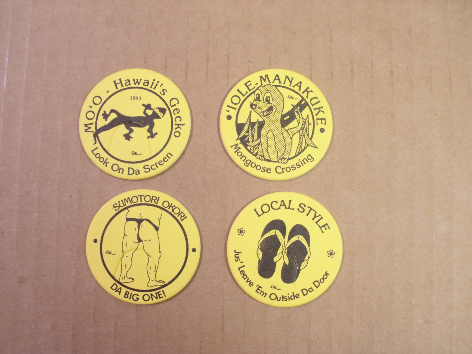 POGS HAWAIIAN SET of 4 GECKO, MONGOOSE OKORI and LOCAL STYLE AWESOME ...
