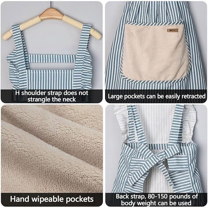 2 Striped Cotton Aprons with Pockets Kitchen Dinner Cooking Baking BBQ ...