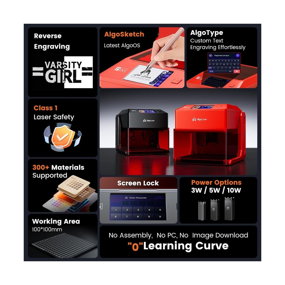 AlgoLaser Pixi Laser Engraver with AlgoOS, 3,000mW High Precision Laser ...