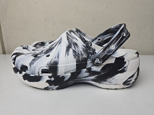 CROCS Iconic Comfort Clogs Womens 11 Black & White Marble Strap ...