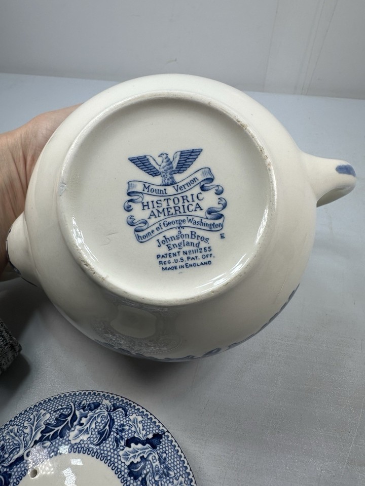 Rare Vintage Johnson Brothers Historic America Blue Mount Vernon Teapot ...