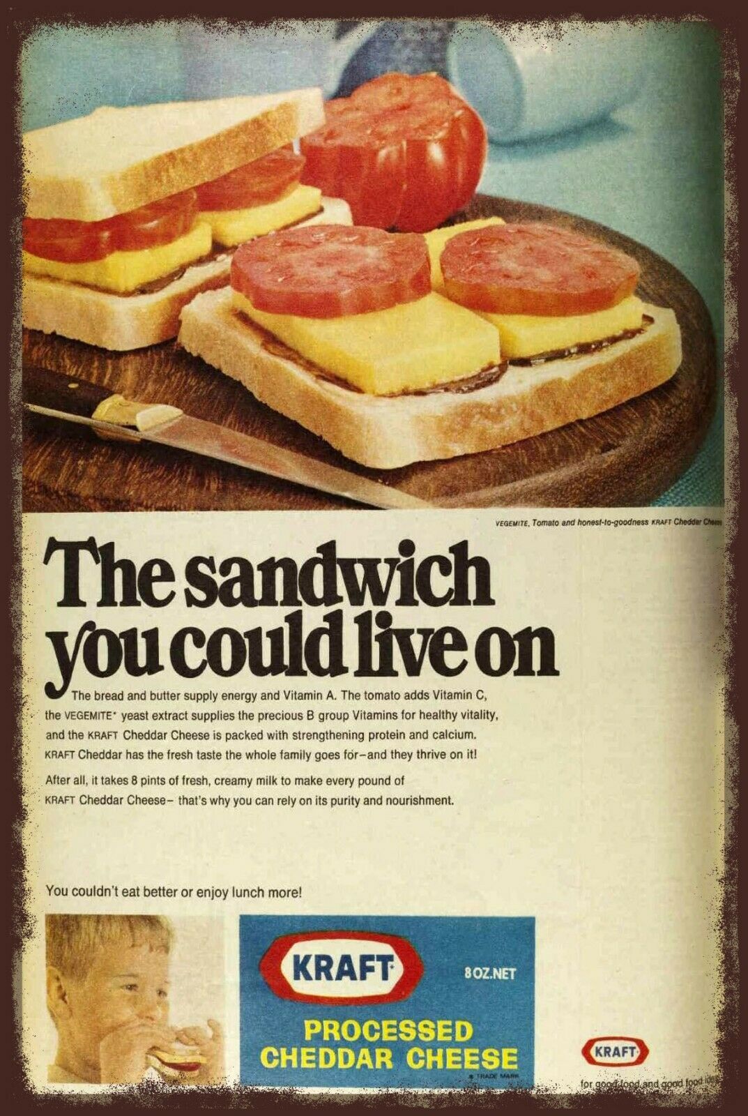 Cheese and Vegemite Sandwich Advert Retro Vintage Style Metal Sign ...