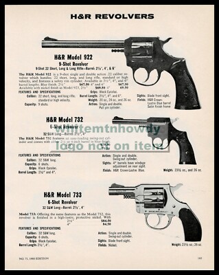 1980 HARRINGTON & RICHARDSON H&R Model 922 732 733 Revolver PRINT AD | eBay