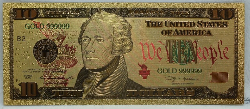 24K Gold-Plated Foil Note Currency Bill Paper Money Novelty Famous Cash ...