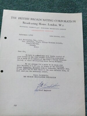 Mb01 Ephemera headed letter 1939 bbc British broadcasting company rt53 ...