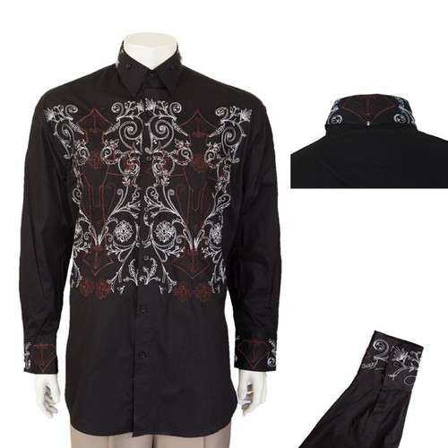 Men's 100% cotton casual shirt with embroidered design by Milano Moda ...