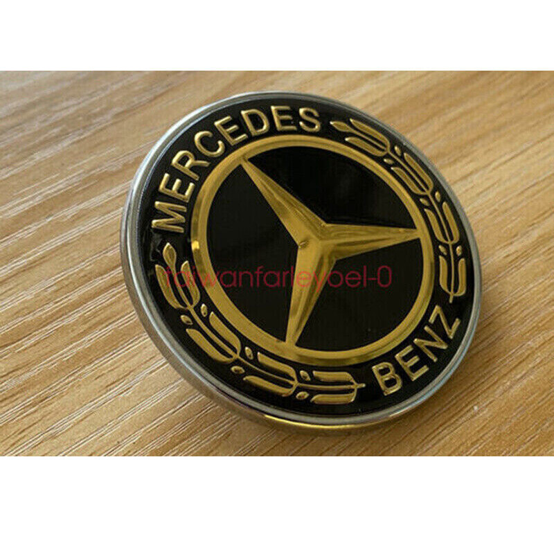 AMG Mercedes Benz Gold Black Laurel Wreath-2 Pins Front Hood Badge ...