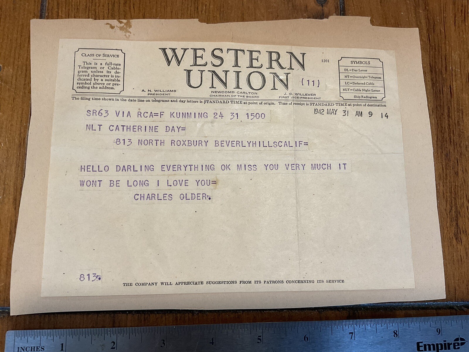 ORIGINAL WWII FLYING TIGERS AVG ACE 1942 TELEGRAM KUNMING COMING HOME ...