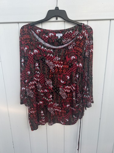 High Fifth Womens Multicolor Geometric Top Ruched Side 3/4 Sleeve ...