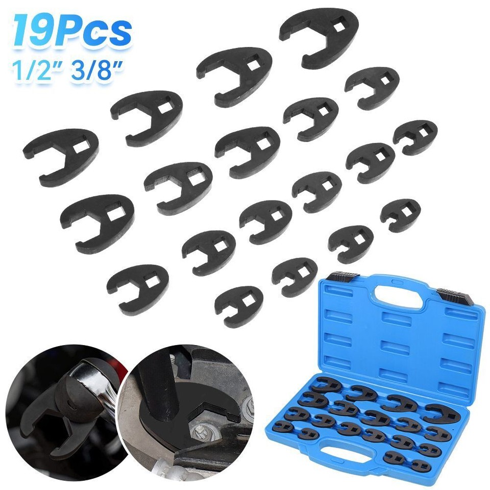 19x Metric Crowfoot Wrench Set 8-32mm 3/8" 1/2" Sq Drive Large Crow ...