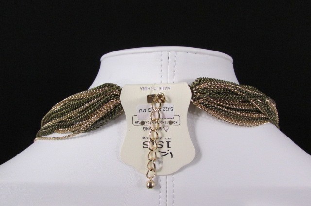 Women Long Fashion Black Necklace Jewelry Set Multi Chain Strands Gold ...