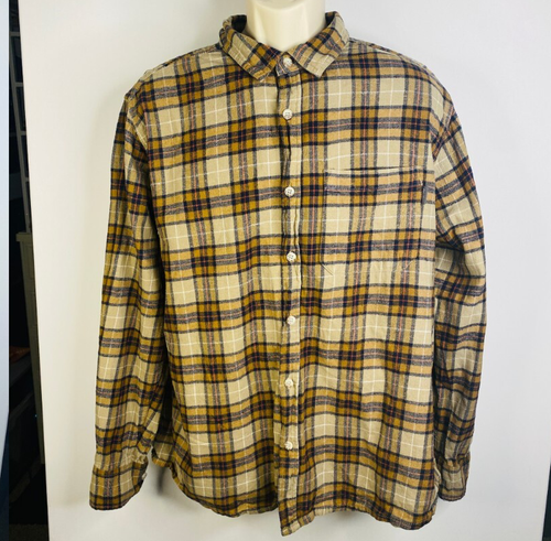 Eddie Bauer Men’s Flannel Long Sleeve Large Plaid Tan Navy 100% Cotton ...