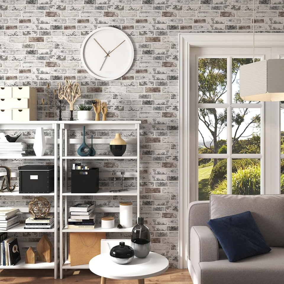 Brick Wallpaper Peel and Stick Wallpaper 17.3"X78.8" Grey and White 3D ...