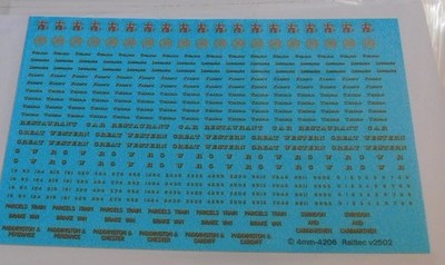 RAILTEC TRANSFERS 4206 GWR COACHES INSIGNIA NUMBERS ETC 4MM OO GAUGE ...