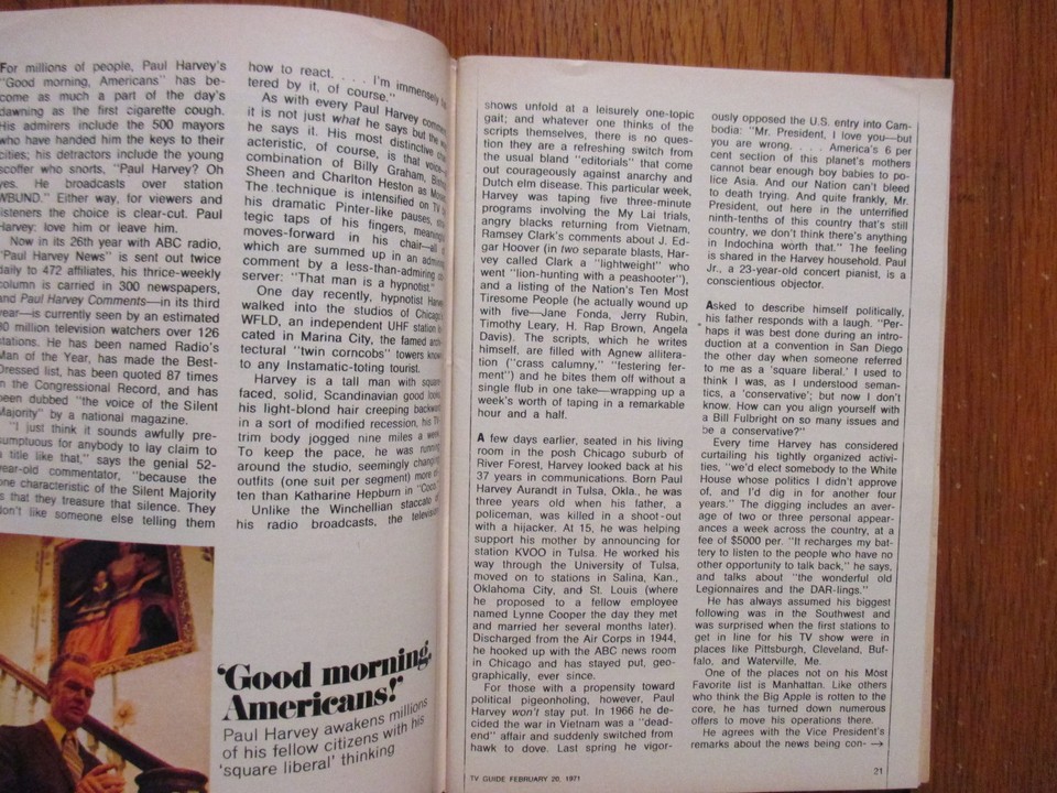Feb.-1971 TV Guide(SANDRA SMITH/PAUL HARVEY/DORIS DAY/KHIGH DHIEGH/THE ...
